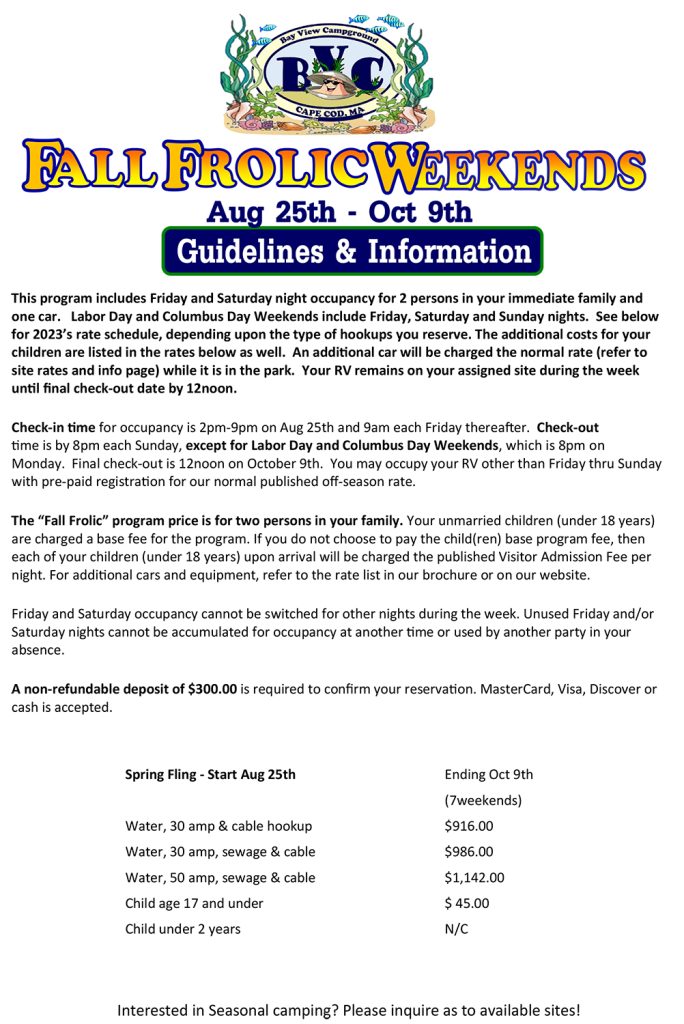 Fall Frolic Event Bay View RV Resort and Campground - Cape Cod, MassBay ...